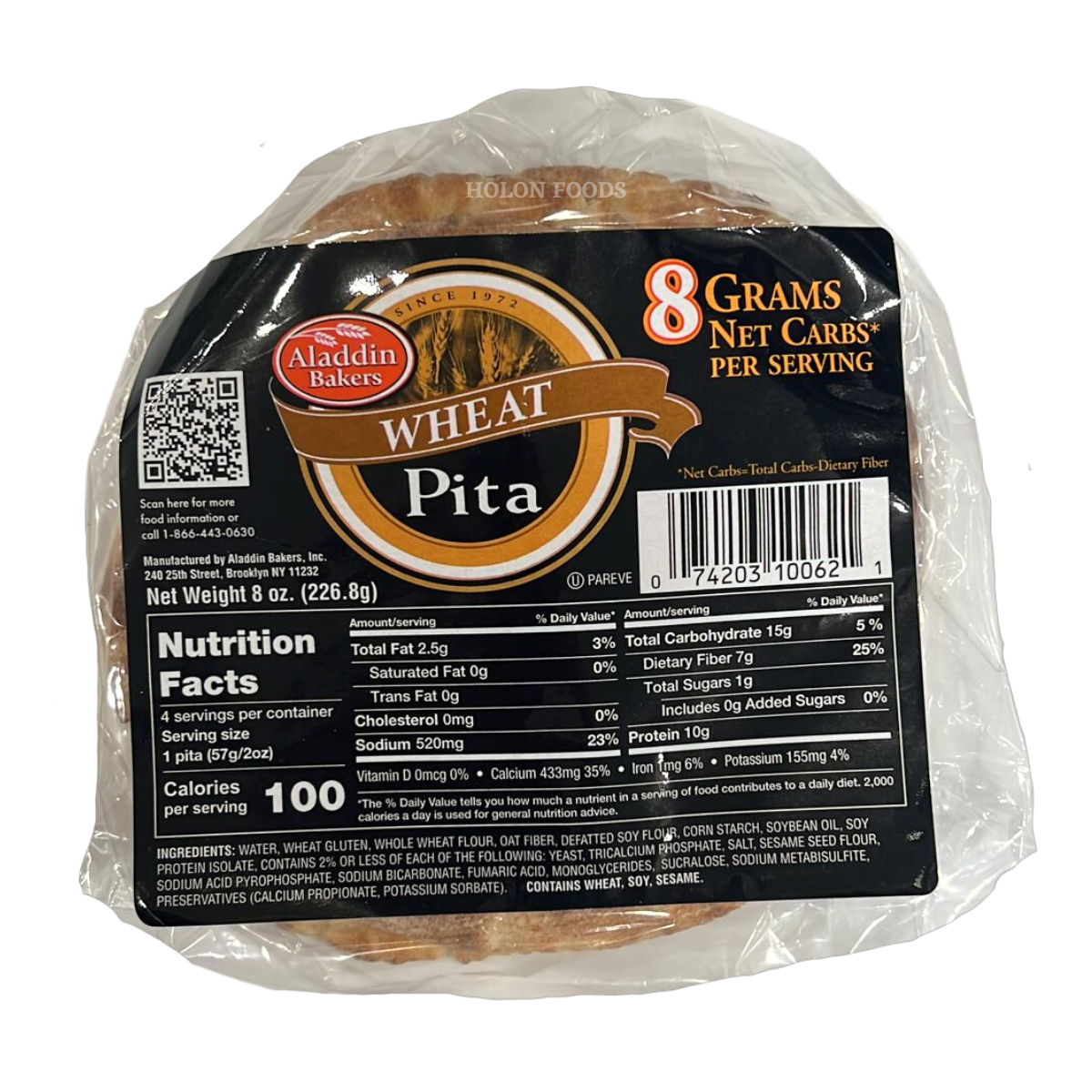 Order Aladdin Bakers Whole Wheat Pita 8 oz | Holon Kosher Foods ...