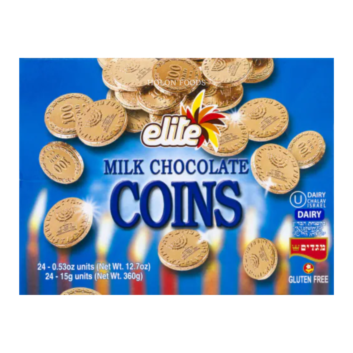 Shop Elite Milk Chocolate Coins 24 ct | Holon Kosher Foods | Online ...