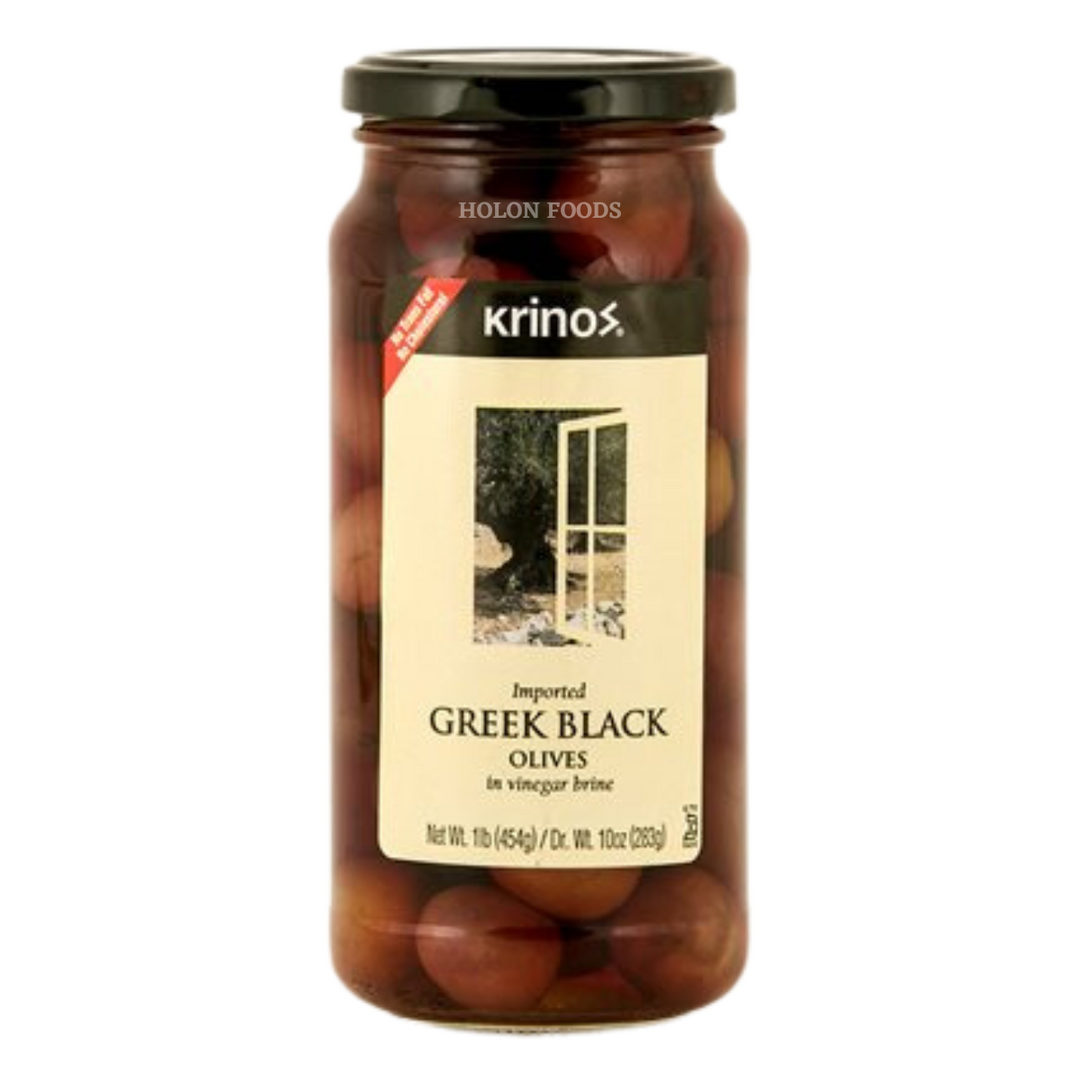 Buy Krinos Greek Black Olives 16 oz | Holon Kosher Foods | Israeli ...