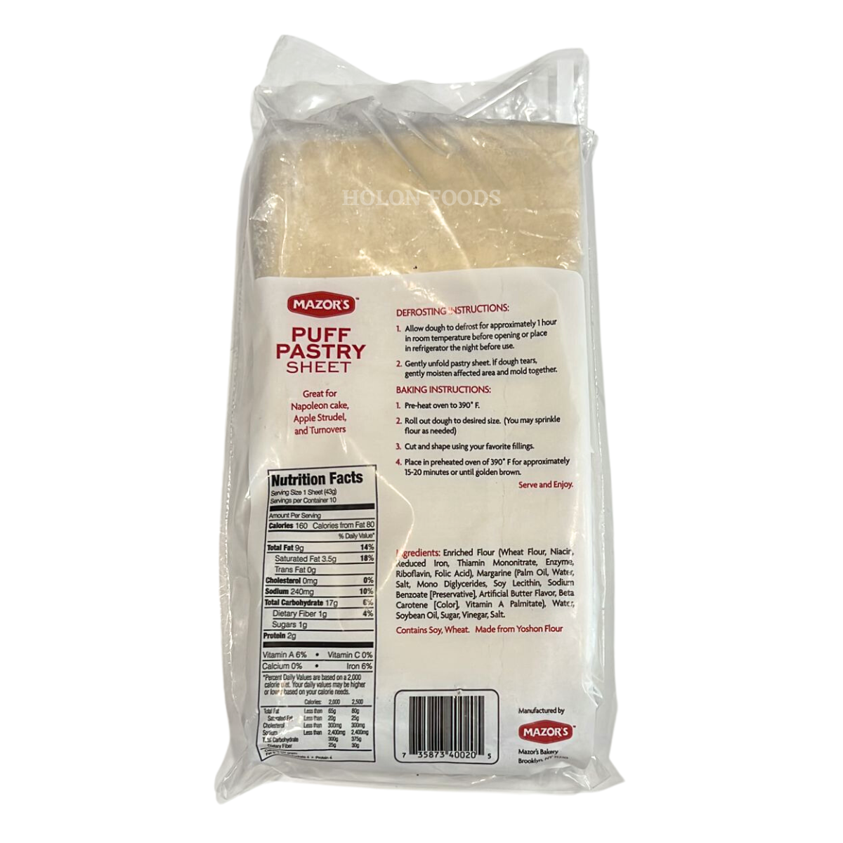 Buy Mazor's Puff Pastry Sheet 15 oz | Holon Kosher Foods | Imported ...