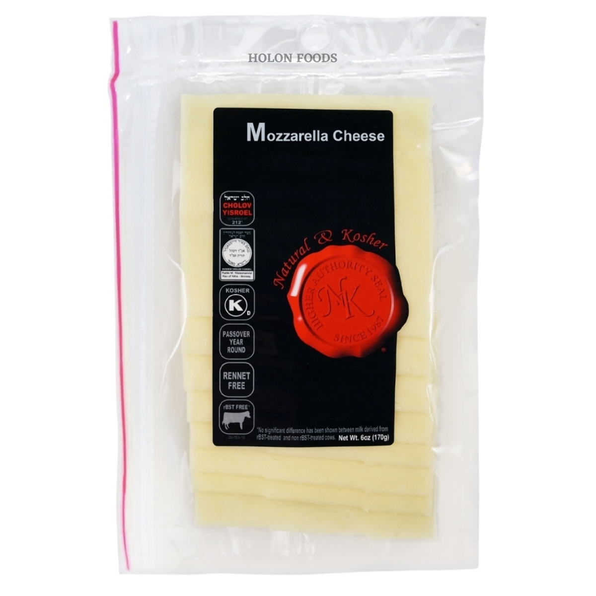 Buy Natural & Kosher Sliced Mozzarella Cheese 6 oz | Holon Kosher Foods ...
